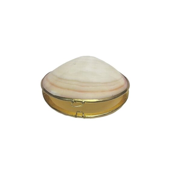 Other | Vintage Genuine Clam Sea Shell Brass Hinged Trinket Box Coin ...